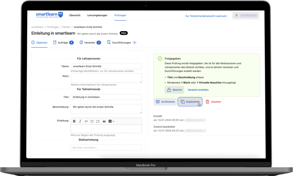 smartlearn – Variante erstellen
