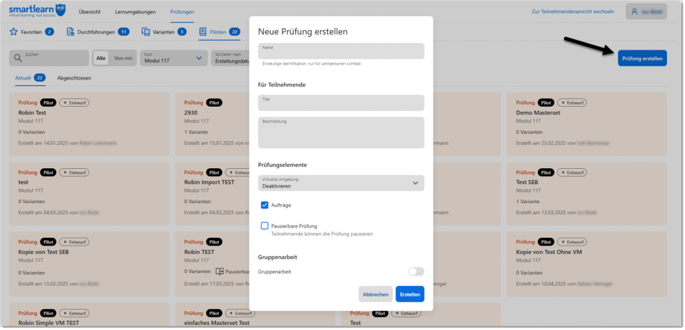 smartlearn – Pilot erstellen